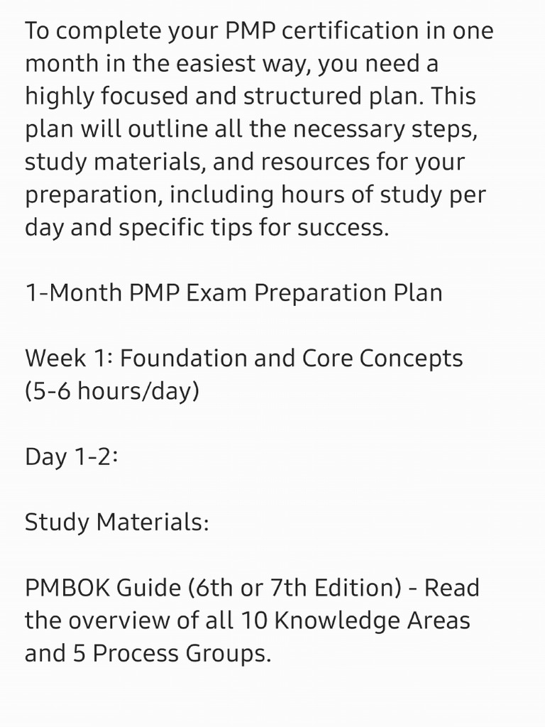 PMP 1month Study Plan | PDF