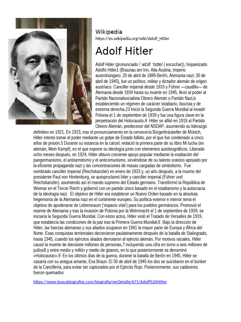 Adolf Hitler: Wikipedia | PDF