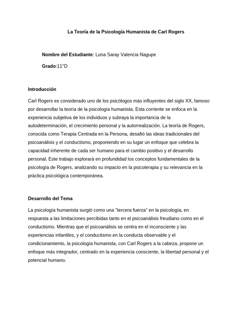 La Teoría de La Psicología Humanista de Carl Rogers | PDF
