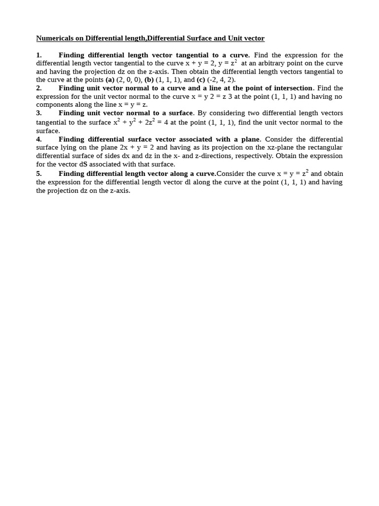 Numericals On Differential Length, Differential Surface and Unit Vector ...