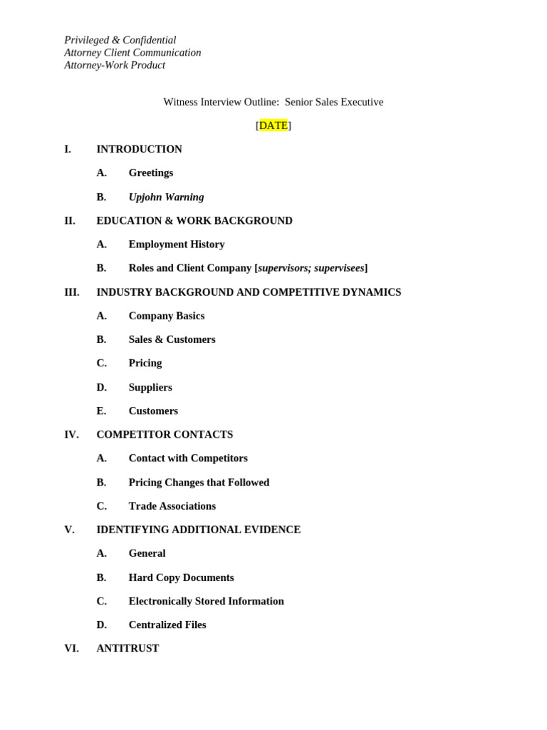 Witness Interview Outline | PDF | Business | Finance & Money Management