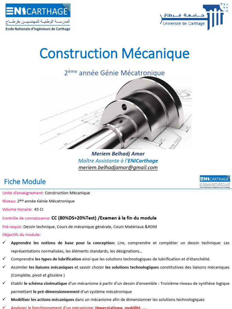 Cours Construction Mecanique 2023-2024 - CHAP3+correction Application 3 | PDF