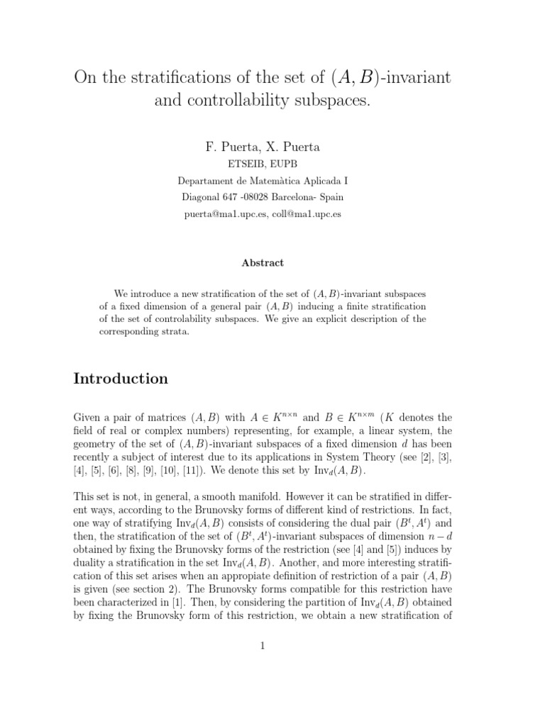 Stratification of Invariant Subspaces | PDF Stratification of Invariant Subspaces | PDF