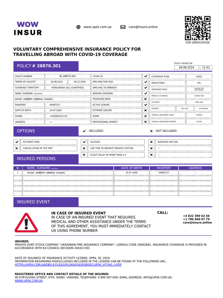 Insurance Policy 28870 | PDF