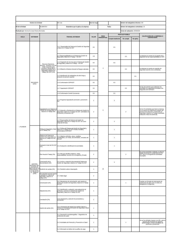Autoevaluacion SG SST | PDF