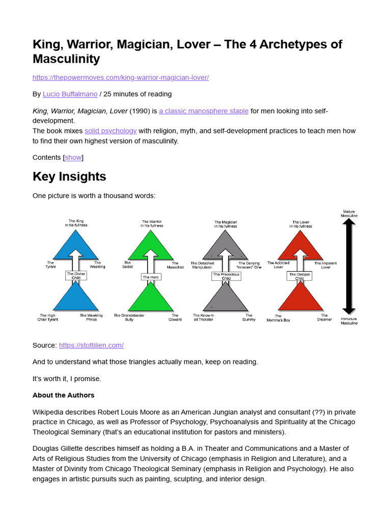 King, Warrior, Magician, Lover - The 4 Archetypes of Masculinity | PDF