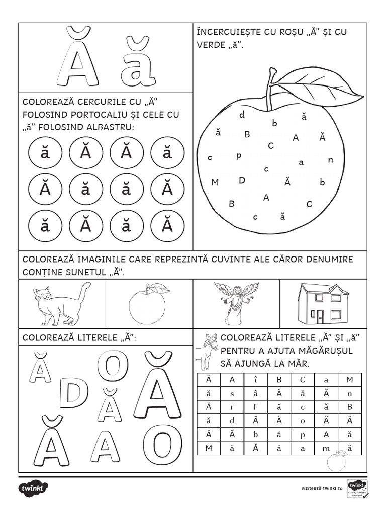 Literele A2 Si A2 - Recunoasterea Literei Mici Si A Literei Mari de Tipar - Fisa de Lucru | PDF
