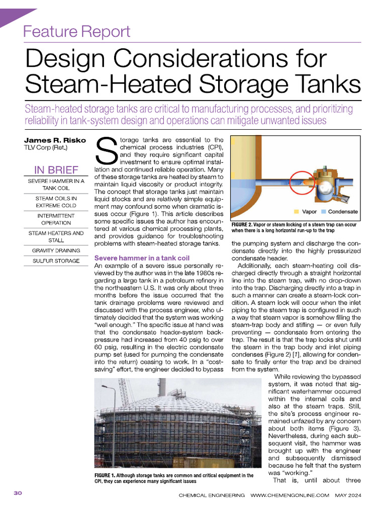 CE-May-24-Design Considerations For Steam Heated Tanks | PDF
