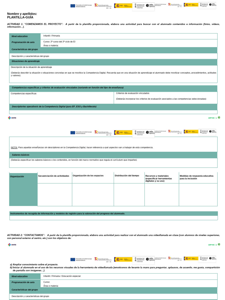 Plantilla-Guia Infantil, Primer Ciclo Primaria y Educacion Especial | PDF