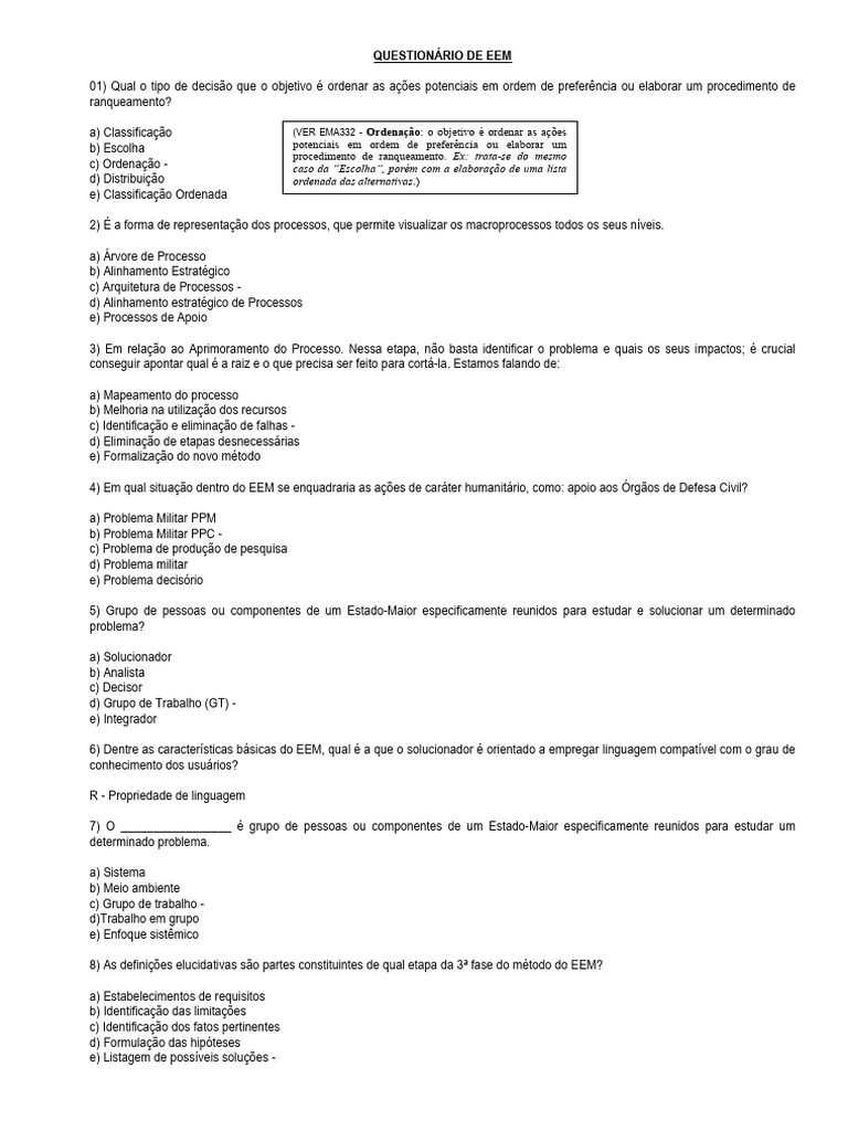 Questionário 1 e 2 - Eem | PDF