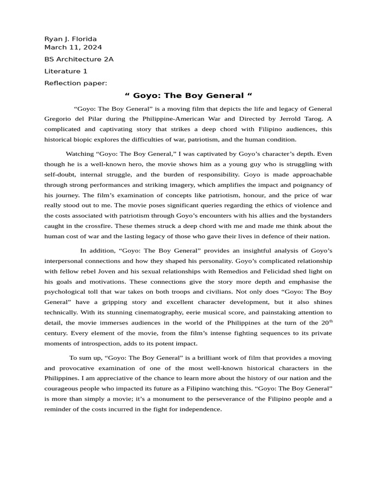 " Goyo: The Boy General ": Ryan J. Florida March 11, 2024 BS ...