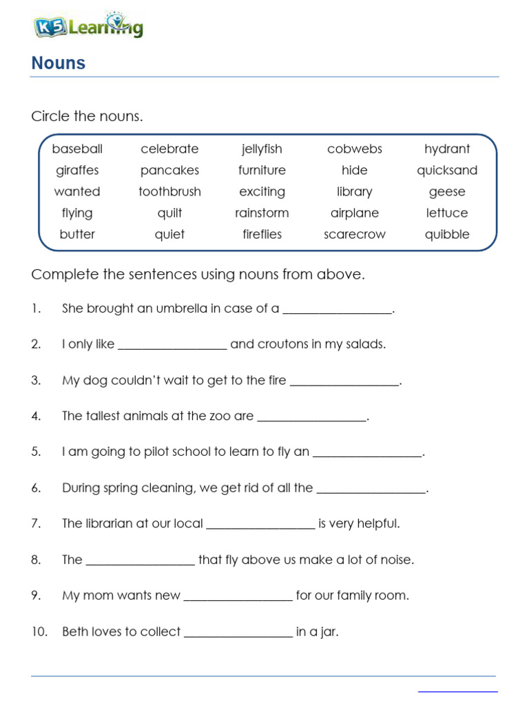 Grammar Worksheet ZF Nouns 1 - Q | PDF