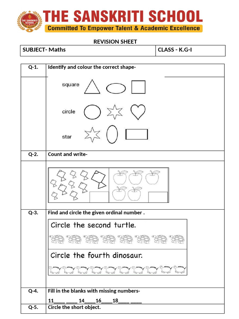 Maths Revision Sheet 1 Pdf
