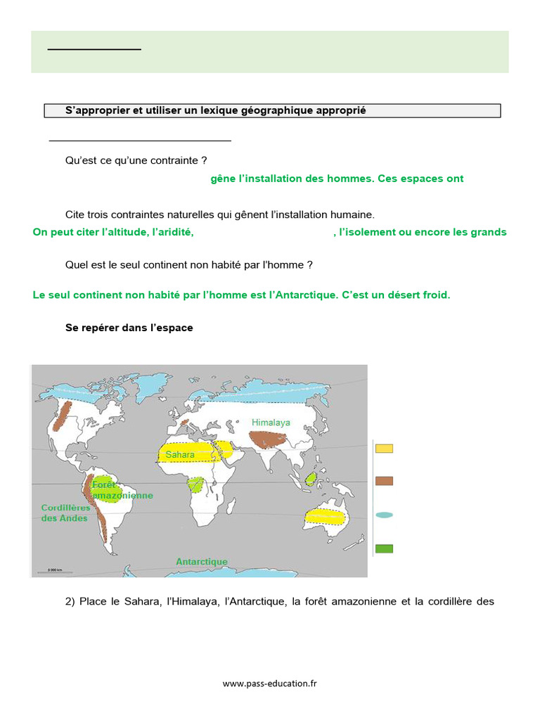 Evaluation-corrigée-6ème-Habiter-un-espace-à-fortes-contraintes | PDF