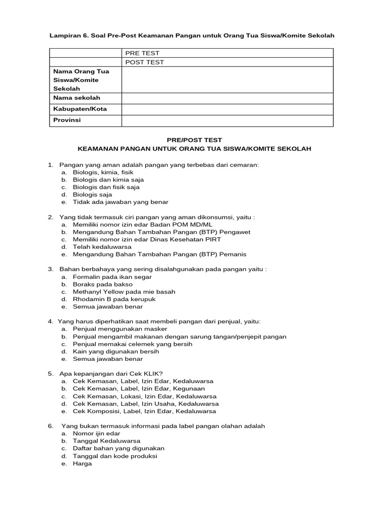 Soal Untuk Ortu Dan Siswa | PDF