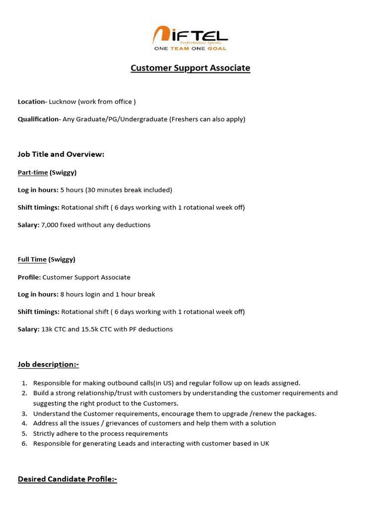 CSA JD - Swiggy - 1 | PDF | Outsourcing | Communication