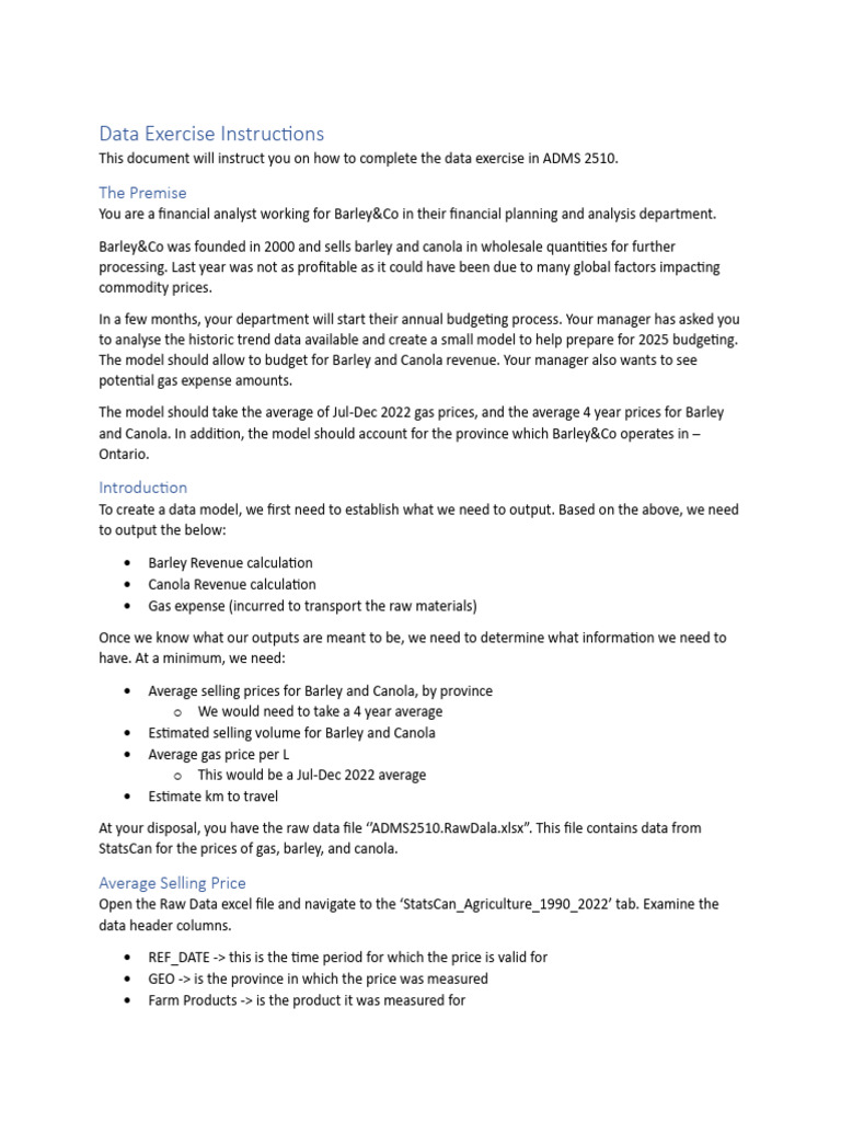 ADMS2510.v1F23.Instructions For Data Exercise | PDF