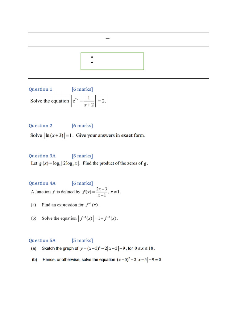 Functions HL - Modulus Equations & Inequalities | PDF
