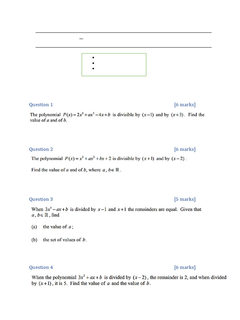 Functions HL - Polynomial Division and Factor Theorem | PDF