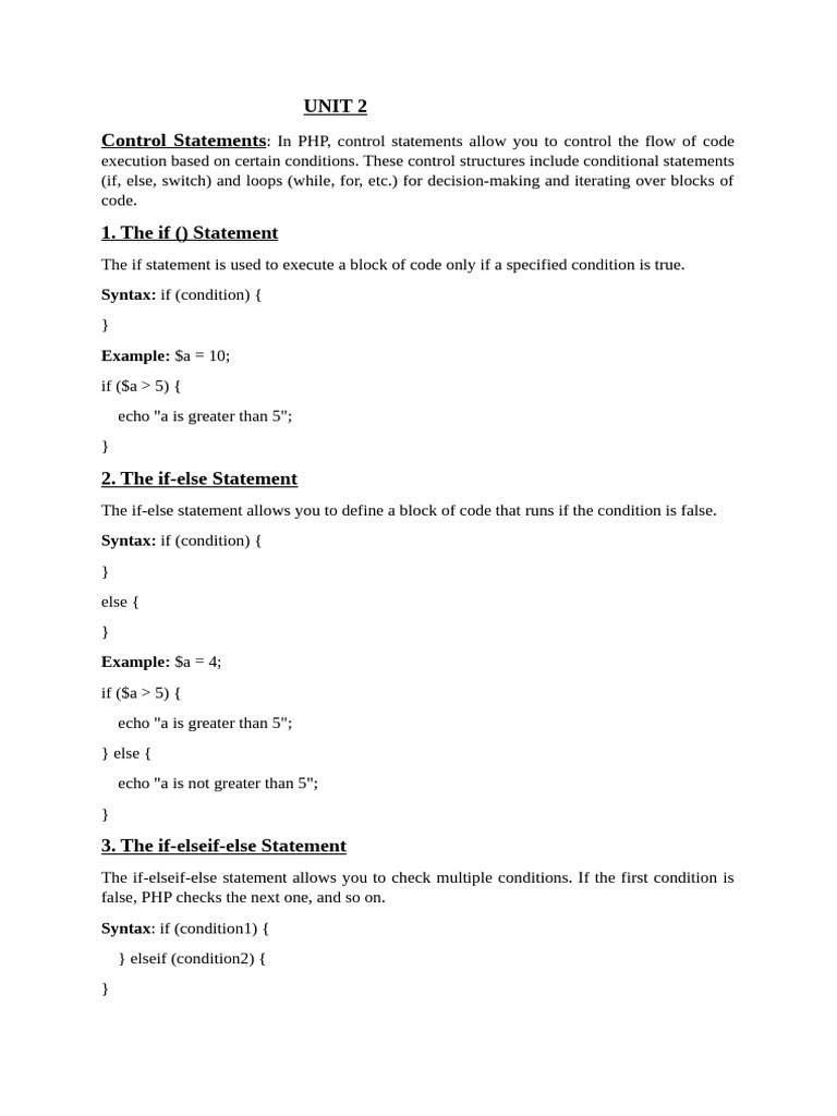 UNIT 2 NOTES PHP | PDF