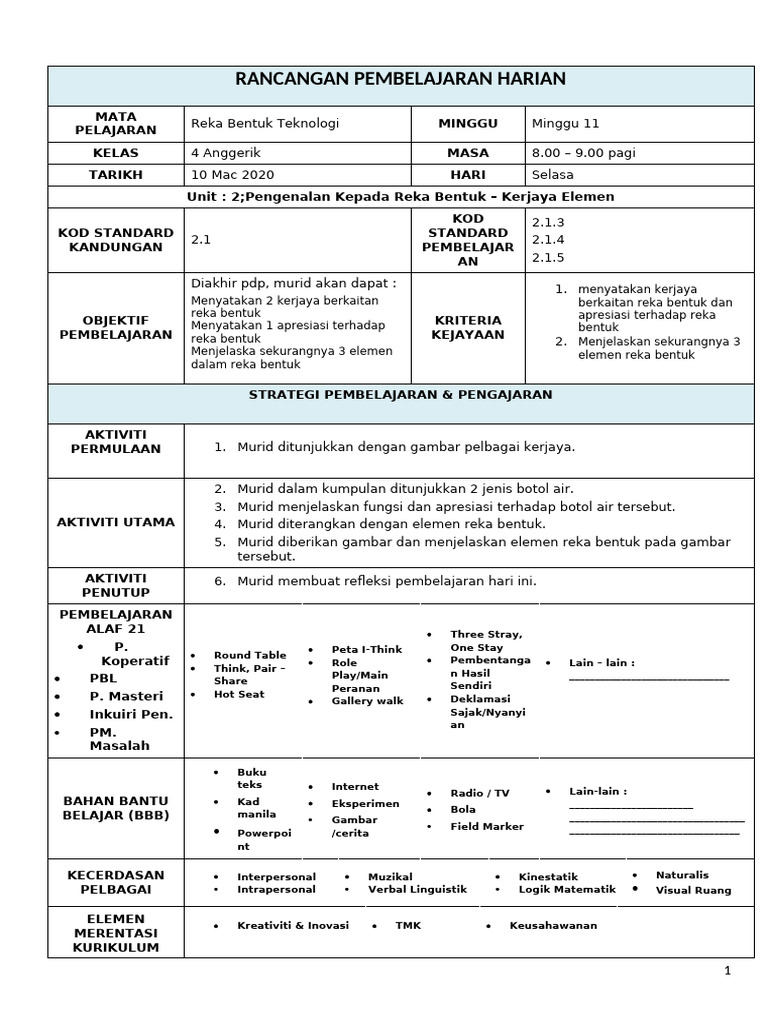 RPH RBT Tahun 4 Unit 2 Pengenalan Kepada Reka Bentuk 2.1.3 Kerjaya ...