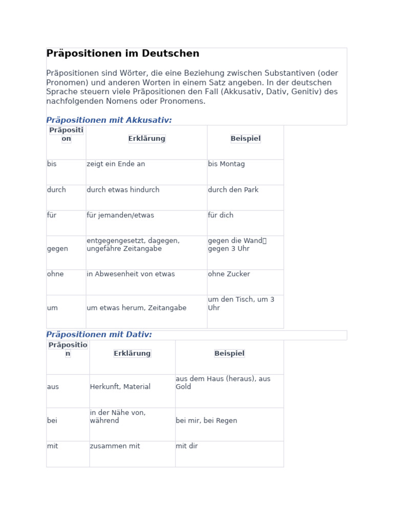 Präpositionen Im Deutschen | PDF