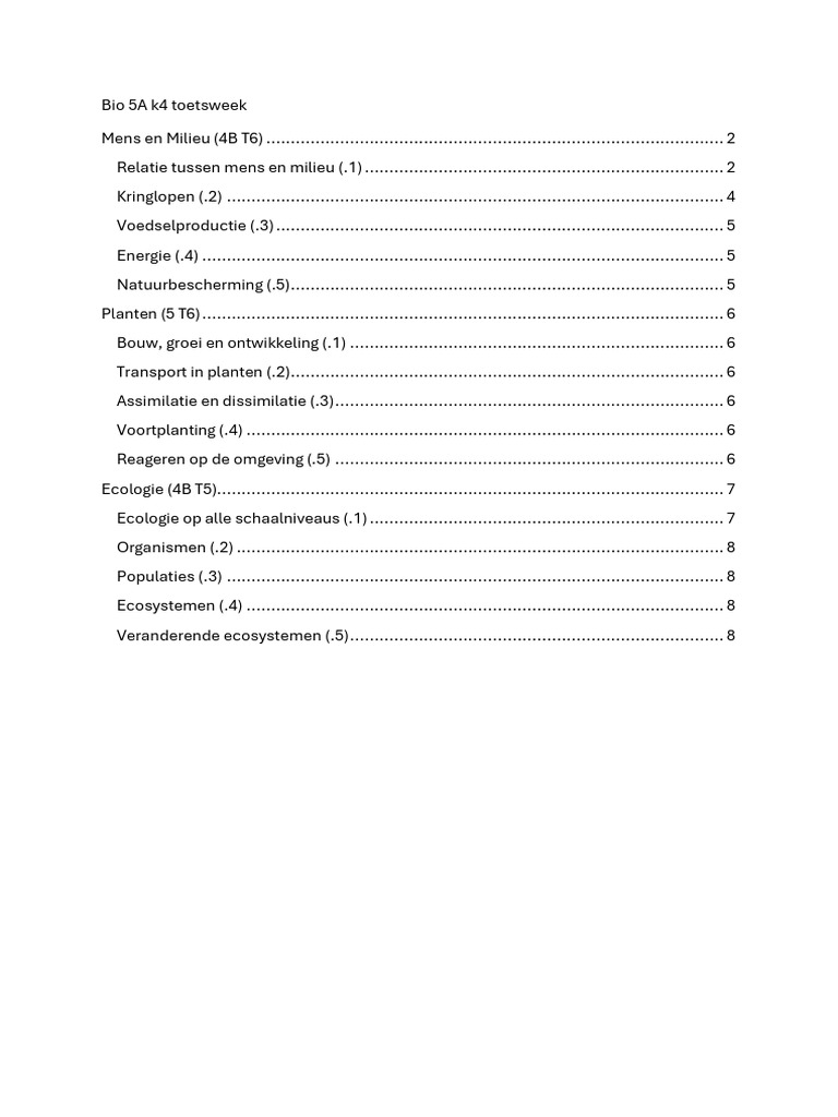 Bio 5A k4 Toetsweek | PDF | Science & Mathematics | Wellness