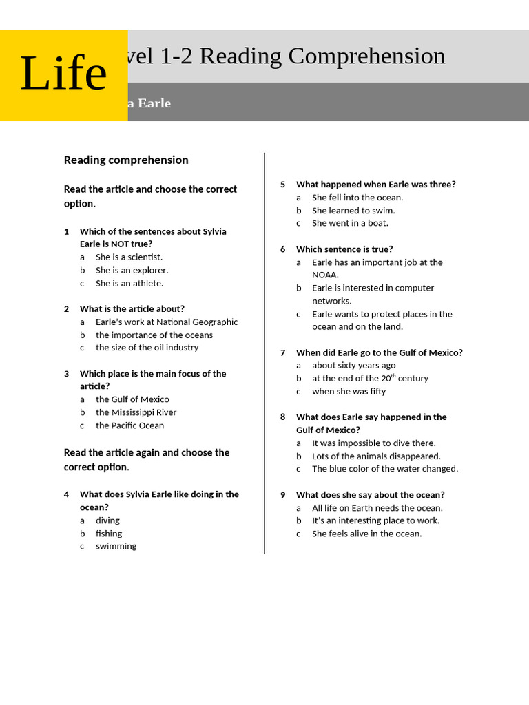 Level 1-2 Lesson 4 Reading Comprehension | PDF