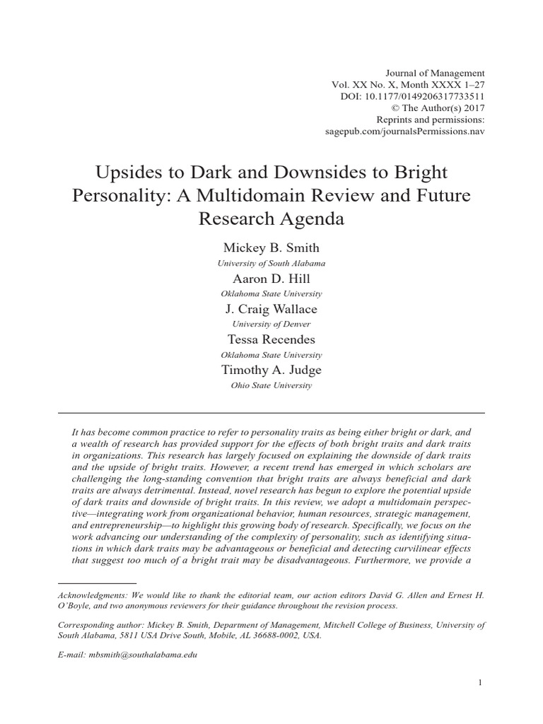2018-Smith Et Al-Upsides To Dark and Downsides To Bright Personality ...