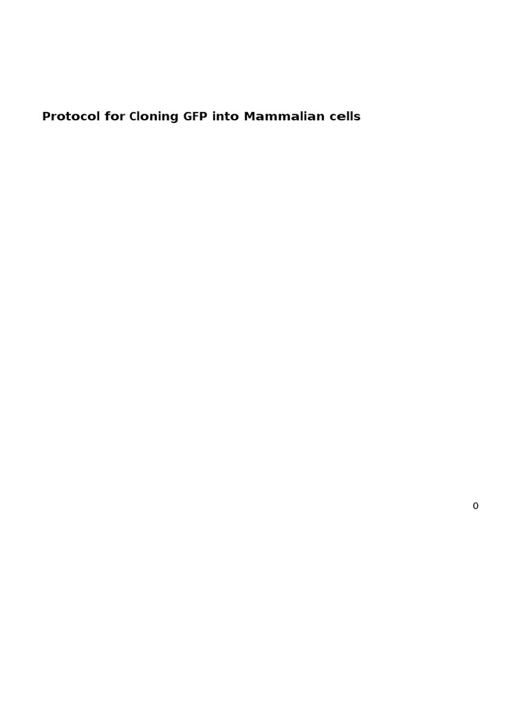 Protocol For Cloning GFP Into Mammalian Cells | PDF