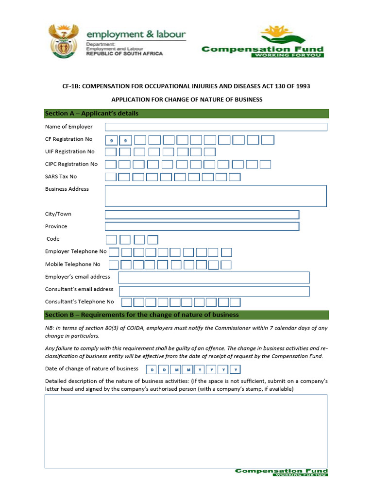 CF-1B Nature of Business Form | PDF