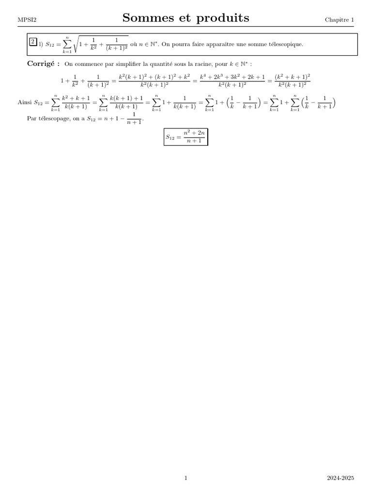 Sommes Et Produits: Corrig e | PDF