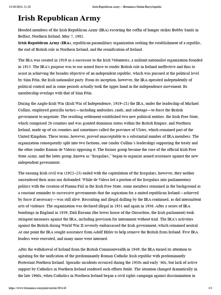 Irish Republican Army - Britannica Online Encyclopedia | PDF
