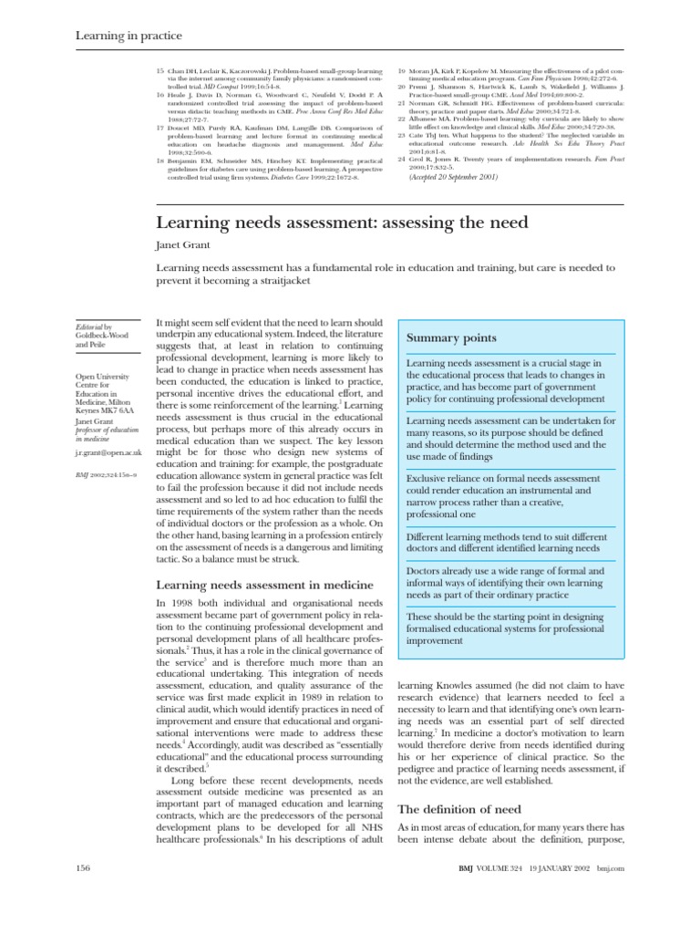 Assessment of Learning Needs | PDF | Needs Assessment | Educational ...