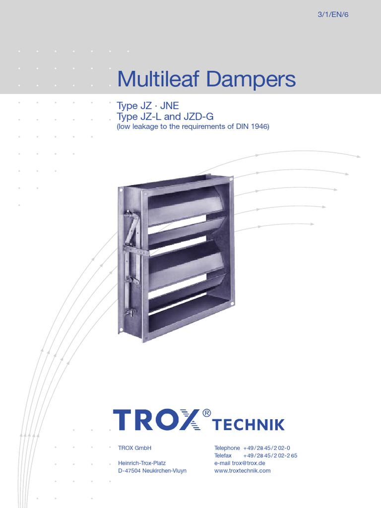 Multileaf Dampers: Type JZ Jne Type JZ-L and JZD-G | PDF