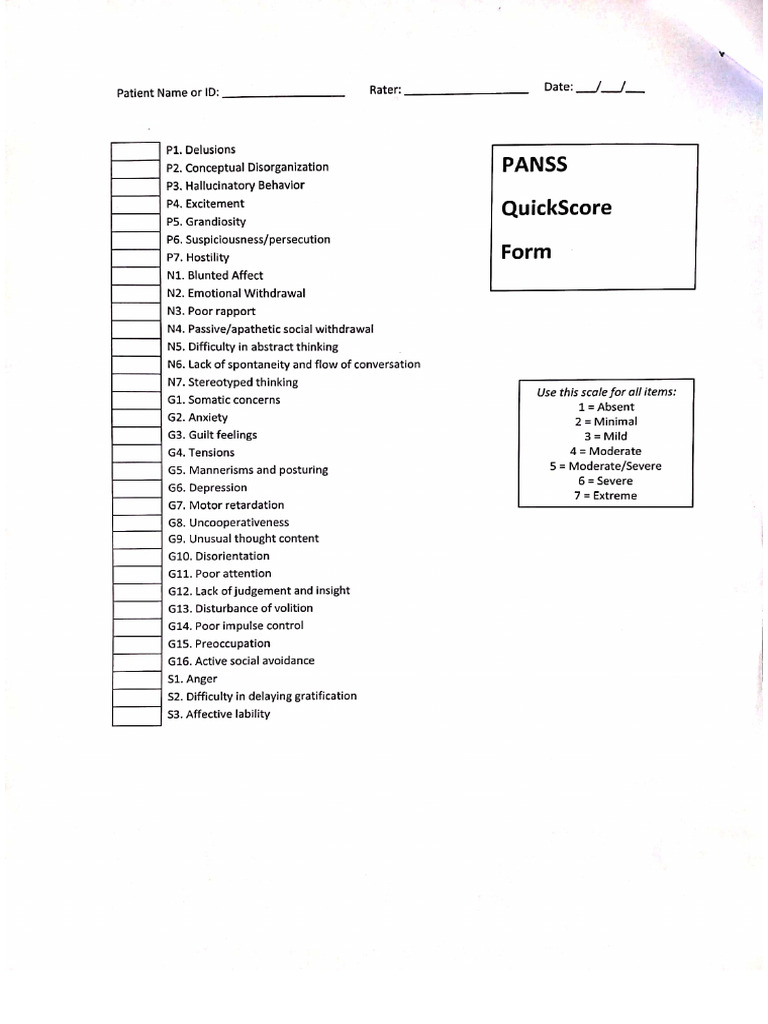 PANSS New Form | PDF