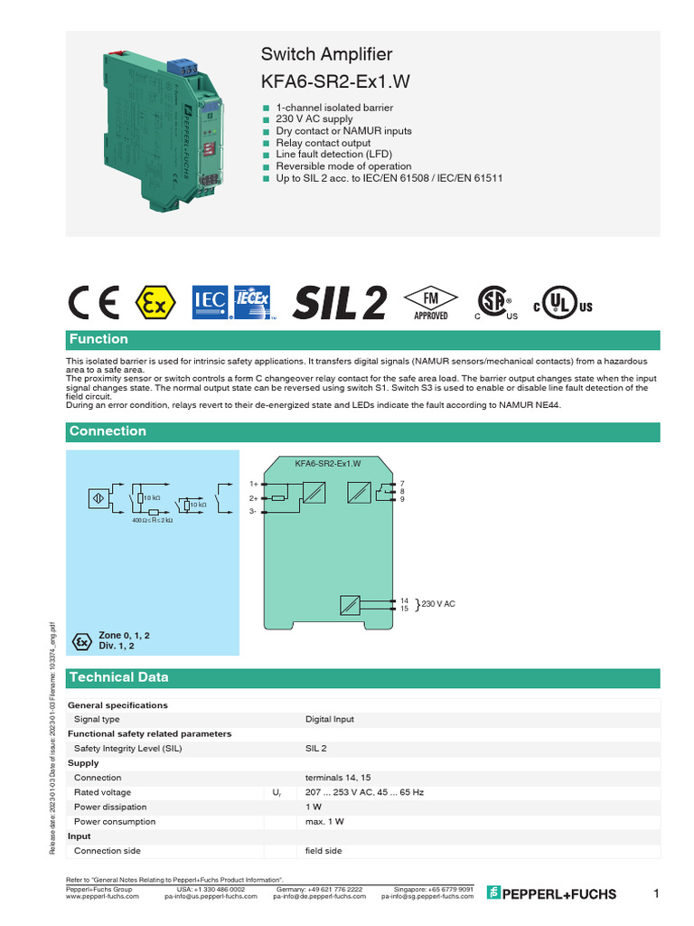 Switch Amplifier KFA6-SR2-Ex1.W: Function | PDF