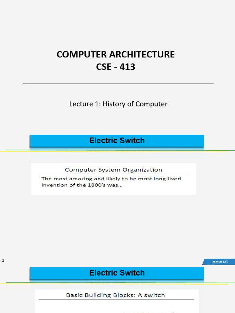 Computer Architecture CSE - 413: Lecture 1: History of Computer | PDF