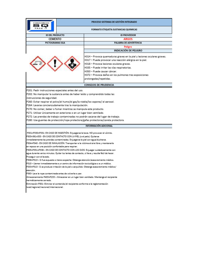 Rotulo Sustancias Quimicas cemento | PDF