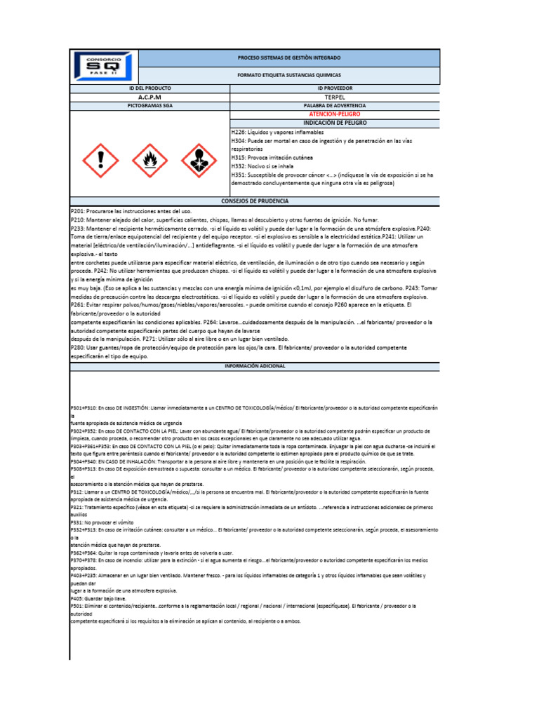 Rotulo Sustancias Quimicas ACPM | PDF