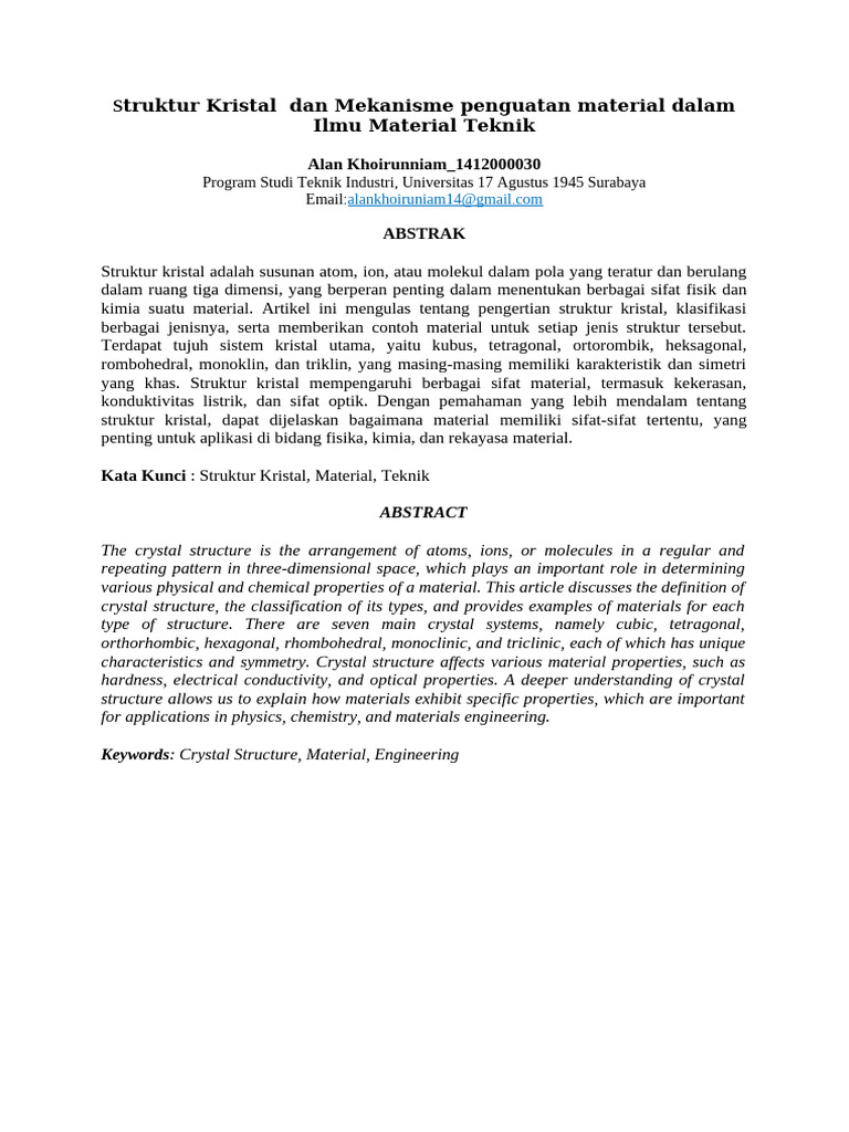Struktur Kristal Dalam Ilmu Material Teknik | PDF