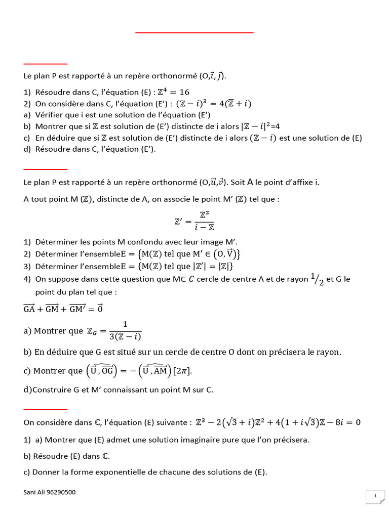 Exercices Complexes Tunisie | PDF