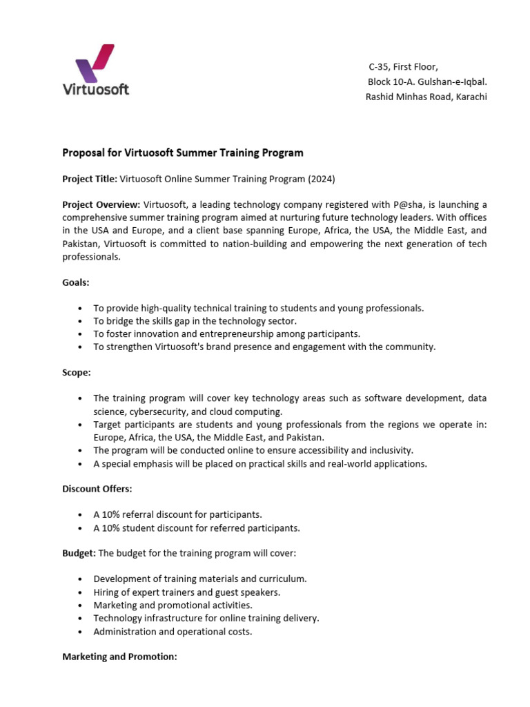 Proposal For Virtuosoft Summer Training Program | PDF | Innovation | Computer Security