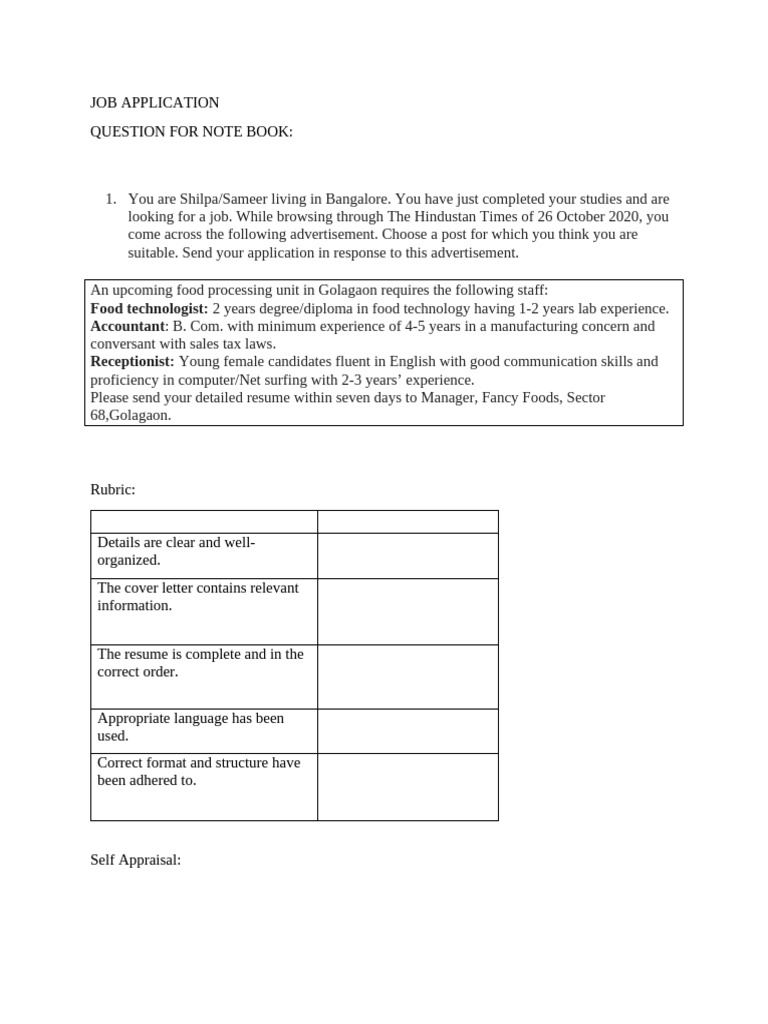 Job Application-note Book | PDF