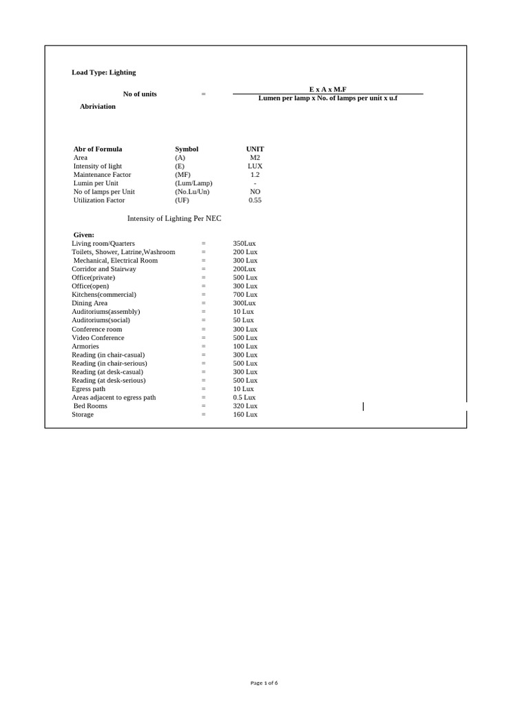 Lighting Calculation - New Format | PDF