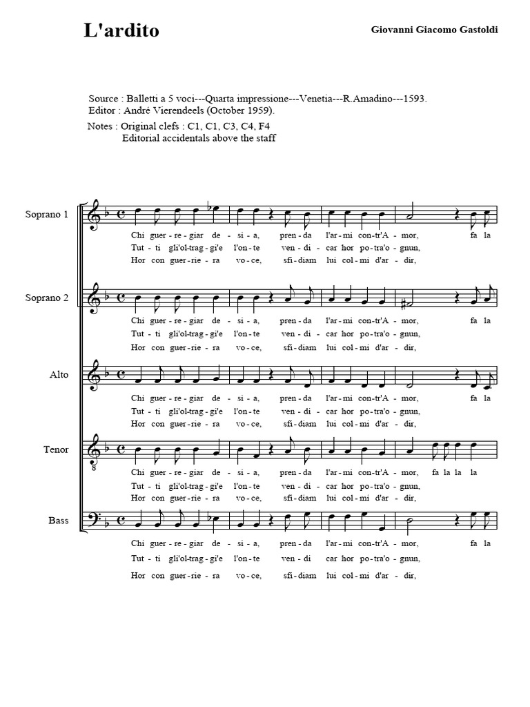 MAdrigal 13 - Gastoldi-L'Ardito (Otra Ediciòn) | PDF