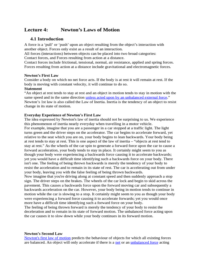 Lecture 4 Newton's Laws of Motion | PDF