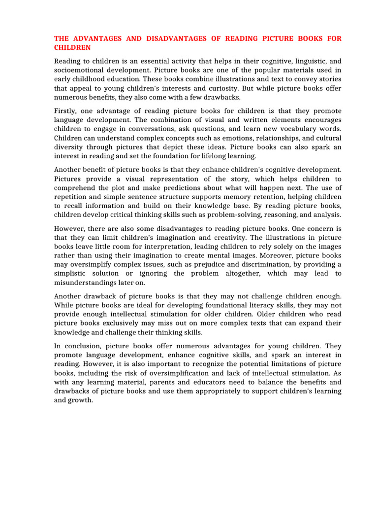 THE ADVANTAGES AND DISADVANTAGES OF READING PICTURE BOOKS FOR CHILDREN ...