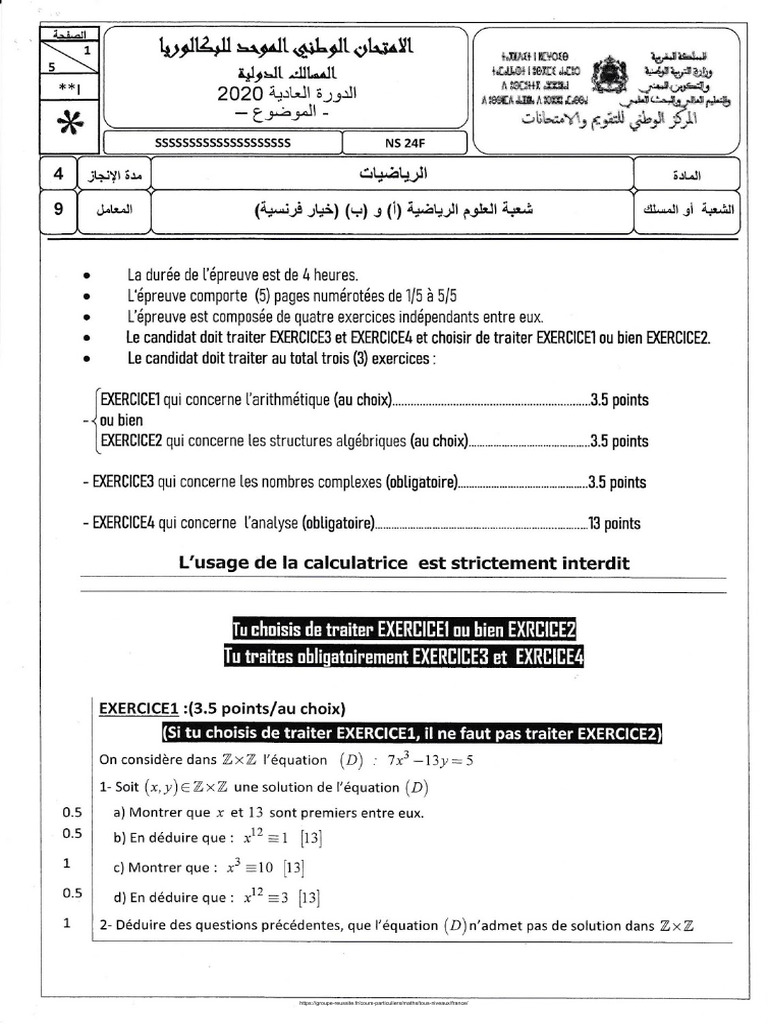 Bac Maroc 2020 Enonce | PDF
