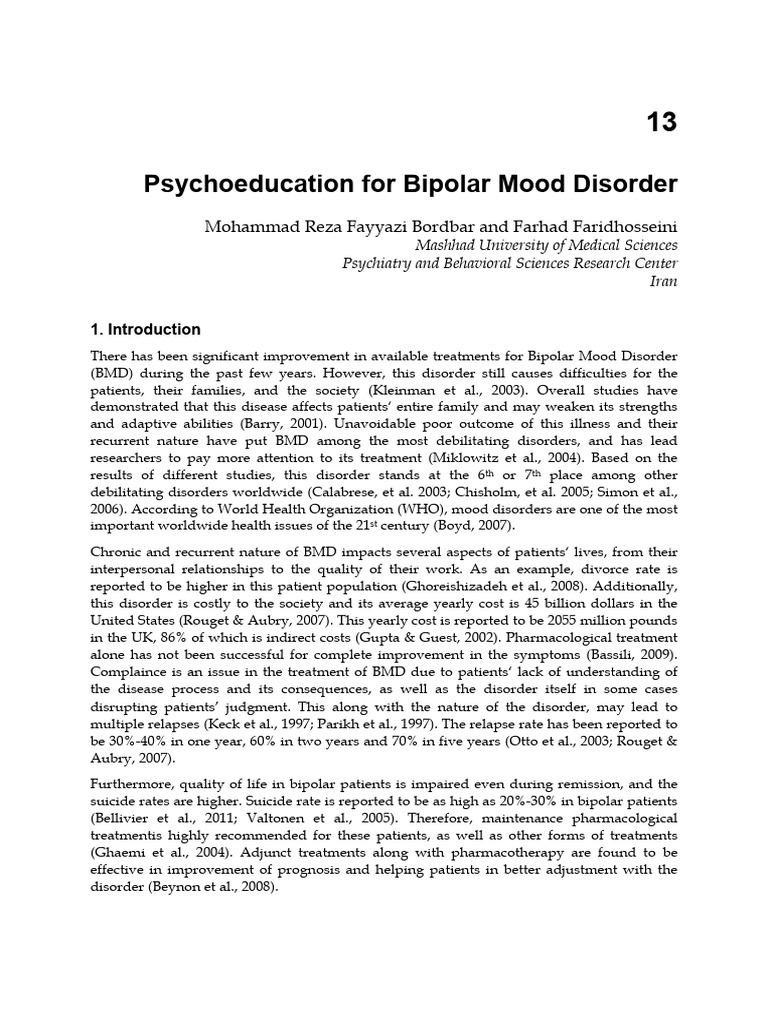Psychoeducation For Bipolar Disorder | PDF